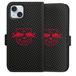 DeinDesign iPhone 15 Handy Klapph&uuml;lle Handyh&uuml;lle aus Kunst Leder schwarz Flip Case Rb Leipzig Official Licensed Product Carbon Sideflip mit Lasche