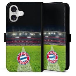 DeinDesign iPhone 16 Handy Klapph&uuml;lle Handyh&uuml;lle aus Kunst Leder schwarz Flip Case Stadium Fc Bayern M&uuml;nchen Fcb Sideflip mit Lasche