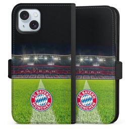 DeinDesign iPhone 15 Handy Klapph&uuml;lle Handyh&uuml;lle aus Kunst Leder schwarz Flip Case Stadium Fc Bayern M&uuml;nchen Fcb Sideflip mit Lasche