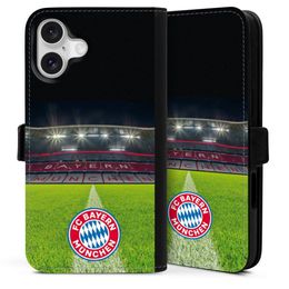 DeinDesign iPhone 16 Plus Handy Klapph&uuml;lle Handyh&uuml;lle aus Kunst Leder schwarz Flip Case Stadium Fc Bayern M&uuml;nchen Fcb Sideflip mit Lasche