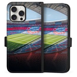 DeinDesign iPhone 15 Pro Max Handy Klapph&uuml;lle Handyh&uuml;lle aus Kunst Leder schwarz Flip Case Fcb Fc Bayern M&uuml;nchen Stadium Sideflip mit Lasche