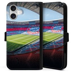 DeinDesign iPhone 16 Plus Handy Klapph&uuml;lle Handyh&uuml;lle aus Kunst Leder schwarz Flip Case Fcb Fc Bayern M&uuml;nchen Stadium Sideflip mit Lasche