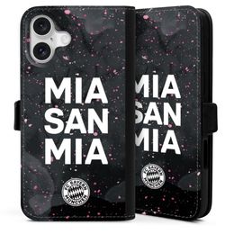 DeinDesign iPhone 16 Plus Handy Klapph&uuml;lle Handyh&uuml;lle aus Kunst Leder schwarz Flip Case Mia San Mia Girl Style Fc Bayern M&uuml;nchen Sideflip mit Lasche