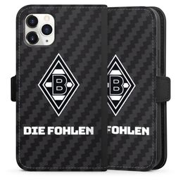 DeinDesign iPhone 11 Pro Handy Klapph&uuml;lle Handyh&uuml;lle aus Kunst Leder schwarz Flip Case Borussia M&ouml;nchengladbach Carbon Gladbach Sideflip mit Lasche