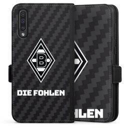 DeinDesign Galaxy A50 Handy Klapph&uuml;lle Handyh&uuml;lle aus Kunst Leder schwarz Flip Case Borussia M&ouml;nchengladbach Carbon Gladbach Sideflip mit Lasche