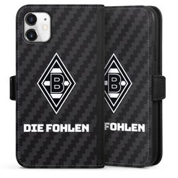 DeinDesign iPhone 11 Handy Klapph&uuml;lle Handyh&uuml;lle aus Kunst Leder schwarz Flip Case Borussia M&ouml;nchengladbach Carbon Gladbach Sideflip mit Lasche