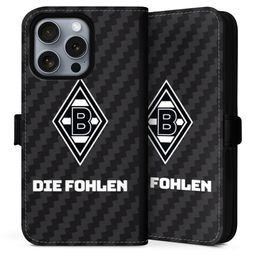 DeinDesign iPhone 16 Pro Max Handy Klapph&uuml;lle Handyh&uuml;lle aus Kunst Leder schwarz Flip Case Borussia M&ouml;nchengladbach Carbon Gladbach Sideflip mit Lasche