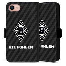 DeinDesign iPhone 16e Handy Klapph&uuml;lle Handyh&uuml;lle aus Kunst Leder schwarz Flip Case Borussia M&ouml;nchengladbach Carbon Gladbach Sideflip mit Lasche