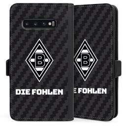 DeinDesign Galaxy S10 Plus Handy Klapph&uuml;lle Handyh&uuml;lle aus Kunst Leder schwarz Flip Case Borussia M&ouml;nchengladbach Carbon Gladbach Sideflip mit Lasche