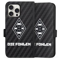 DeinDesign iPhone 15 Pro Max Handy Klapph&uuml;lle Handyh&uuml;lle aus Kunst Leder schwarz Flip Case Borussia M&ouml;nchengladbach Carbon Gladbach Sideflip mit Lasche