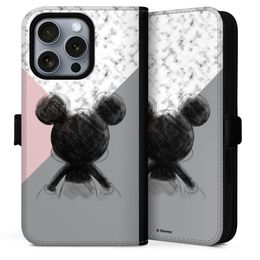DeinDesign iPhone 16 Pro Max Handy Klapph&uuml;lle Handyh&uuml;lle aus Kunst Leder schwarz Flip Case Marble Disney Mickey Mouse Sideflip mit Lasche