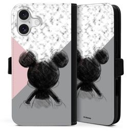 DeinDesign iPhone 16 Plus Handy Klapph&uuml;lle Handyh&uuml;lle aus Kunst Leder schwarz Flip Case Marble Disney Mickey Mouse Sideflip mit Lasche