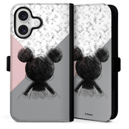 DeinDesign iPhone 16 Handy Klapph&uuml;lle Handyh&uuml;lle aus Kunst Leder schwarz Flip Case Marble Disney Mickey Mouse Sideflip mit Lasche