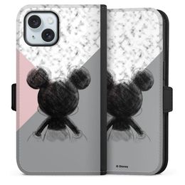 DeinDesign iPhone 15 Handy Klapph&uuml;lle Handyh&uuml;lle aus Kunst Leder schwarz Flip Case Marble Disney Mickey Mouse Sideflip mit Lasche
