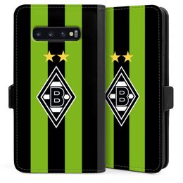 DeinDesign Galaxy S10 Plus Handy Klapph&uuml;lle Handyh&uuml;lle aus Kunst Leder schwarz Flip Case Stripes Borussia M&ouml;nchengladbach Gladbach Sideflip mit Lasche