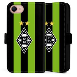 DeinDesign iPhone 16e Handy Klapph&uuml;lle Handyh&uuml;lle aus Kunst Leder schwarz Flip Case Stripes Borussia M&ouml;nchengladbach Gladbach Sideflip mit Lasche