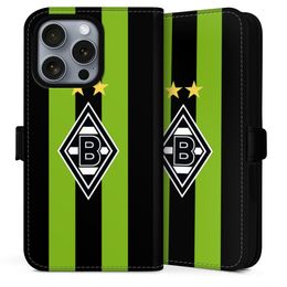DeinDesign iPhone 16 Pro Max Handy Klapph&uuml;lle Handyh&uuml;lle aus Kunst Leder schwarz Flip Case Stripes Borussia M&ouml;nchengladbach Gladbach Sideflip mit Lasche