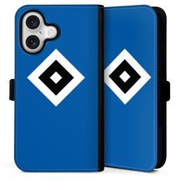 DeinDesign iPhone 16 Handy Klapph&uuml;lle Handyh&uuml;lle aus Kunst Leder schwarz Flip Case Logo Hsv Hamburger Sv Sideflip mit Lasche