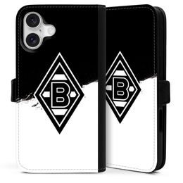 DeinDesign iPhone 16 Plus Handy Klapph&uuml;lle Handyh&uuml;lle aus Kunst Leder schwarz Flip Case Bmg Borussia M&ouml;nchengladbach Gladbach Sideflip mit Lasche