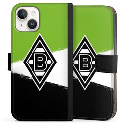 DeinDesign iPhone 14 Handy Klapph&uuml;lle Handyh&uuml;lle aus Kunst Leder schwarz Flip Case Borussia M&ouml;nchengladbach Bmg Official Licensed Product Sideflip mit Lasche