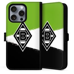 DeinDesign iPhone 16 Pro Max Handy Klapph&uuml;lle Handyh&uuml;lle aus Kunst Leder schwarz Flip Case Borussia M&ouml;nchengladbach Bmg Official Licensed Product Sideflip mit 
