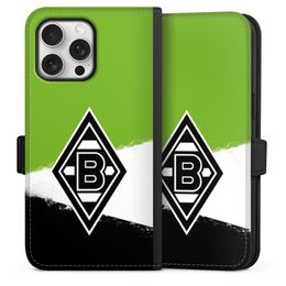DeinDesign iPhone 15 Pro Max Handy Klapph&uuml;lle Handyh&uuml;lle aus Kunst Leder schwarz Flip Case Borussia M&ouml;nchengladbach Bmg Official Licensed Product Sideflip mit 