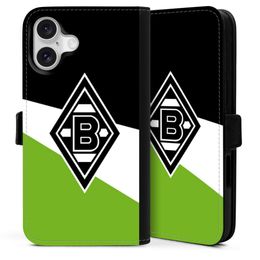 DeinDesign iPhone 16 Plus Handy Klapph&uuml;lle Handyh&uuml;lle aus Kunst Leder schwarz Flip Case Borussia M&ouml;nchengladbach Official Licensed Product Gladbach Sideflip mit 