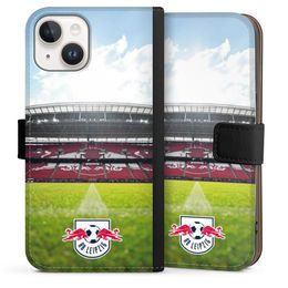DeinDesign iPhone 14 Handy Klapph&uuml;lle Handyh&uuml;lle aus Kunst Leder schwarz Flip Case Stadium Rb Leipzig Official Licensed Product Sideflip mit Lasche