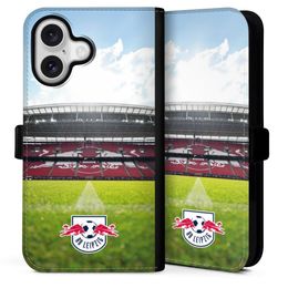 DeinDesign iPhone 16 Handy Klapph&uuml;lle Handyh&uuml;lle aus Kunst Leder schwarz Flip Case Stadium Rb Leipzig Official Licensed Product Sideflip mit Lasche