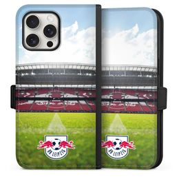 DeinDesign iPhone 15 Pro Max Handy Klapph&uuml;lle Handyh&uuml;lle aus Kunst Leder schwarz Flip Case Stadium Rb Leipzig Official Licensed Product Sideflip mit Lasche