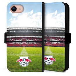 DeinDesign iPhone 16e Handy Klapph&uuml;lle Handyh&uuml;lle aus Kunst Leder schwarz Flip Case Stadium Rb Leipzig Official Licensed Product Sideflip mit Lasche