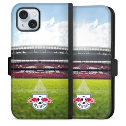 DeinDesign iPhone 15 Handy Klapph&uuml;lle Handyh&uuml;lle aus Kunst Leder schwarz Flip Case Stadium Rb Leipzig Official Licensed Product Sideflip mit Lasche