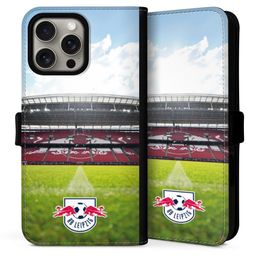 DeinDesign iPhone 16 Pro Handy Klapph&uuml;lle Handyh&uuml;lle aus Kunst Leder schwarz Flip Case Stadium Rb Leipzig Official Licensed Product Sideflip mit Lasche
