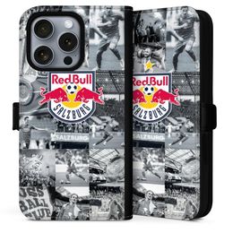 DeinDesign iPhone 16 Pro Max Handy Klapph&uuml;lle Handyh&uuml;lle aus Kunst Leder schwarz Flip Case Salzburg Red Bull Fc Red Bull Salzburg Sideflip mit Lasche