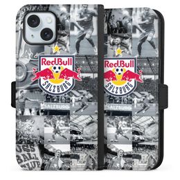 DeinDesign iPhone 15 Handy Klapph&uuml;lle Handyh&uuml;lle aus Kunst Leder schwarz Flip Case Salzburg Red Bull Fc Red Bull Salzburg Sideflip mit Lasche