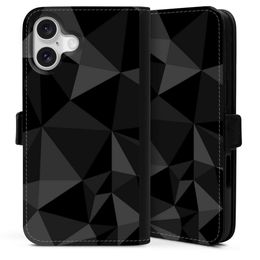 DeinDesign iPhone 16 Plus Handy Klapph&uuml;lle Handyh&uuml;lle aus Kunst Leder schwarz Flip Case Abstract Muster Geometric Sideflip mit Lasche