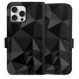 DeinDesign iPhone 15 Pro Max Handy Klapph&uuml;lle Handyh&uuml;lle aus Kunst Leder schwarz Flip Case Abstract Muster Geometric Sideflip mit Lasche