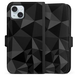 DeinDesign iPhone 15 Handy Klapph&uuml;lle Handyh&uuml;lle aus Kunst Leder schwarz Flip Case Abstract Muster Geometric Sideflip mit Lasche