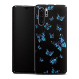DeinDesign Huawei P30 Pro Handy Silikon H&uuml;lle Case schwarz Handyh&uuml;lle Transparent Butterfly Muster