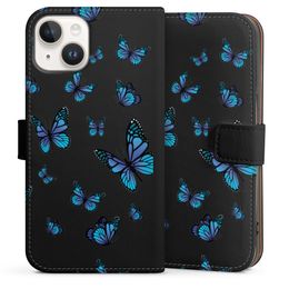DeinDesign iPhone 14 Handy Klapph&uuml;lle Handyh&uuml;lle aus Kunst Leder schwarz Flip Case Transparent Butterfly Muster Sideflip mit Lasche