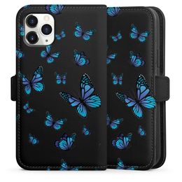 DeinDesign iPhone 11 Pro Handy Klapph&uuml;lle Handyh&uuml;lle aus Kunst Leder schwarz Flip Case Transparent Butterfly Muster Sideflip mit Lasche
