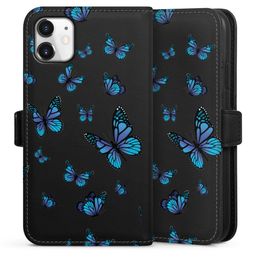 DeinDesign iPhone 11 Handy Klapph&uuml;lle Handyh&uuml;lle aus Kunst Leder schwarz Flip Case Transparent Butterfly Muster Sideflip mit Lasche