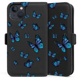 DeinDesign iPhone 13 Handy Klapph&uuml;lle Handyh&uuml;lle aus Kunst Leder schwarz Flip Case Transparent Butterfly Muster Sideflip mit Lasche