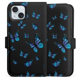 DeinDesign iPhone 15 Handy Klapph&uuml;lle Handyh&uuml;lle aus Kunst Leder schwarz Flip Case Transparent Butterfly Muster Sideflip mit Lasche