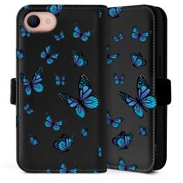 DeinDesign iPhone 16e Handy Klapph&uuml;lle Handyh&uuml;lle aus Kunst Leder schwarz Flip Case Transparent Butterfly Muster Sideflip mit Lasche