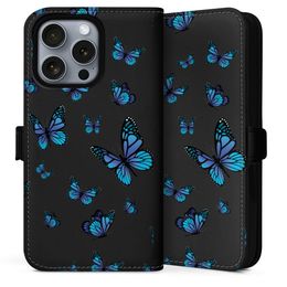 DeinDesign iPhone 16 Pro Max Handy Klapph&uuml;lle Handyh&uuml;lle aus Kunst Leder schwarz Flip Case Transparent Butterfly Muster Sideflip mit Lasche