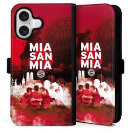 DeinDesign iPhone 16 Handy Klapph&uuml;lle Handyh&uuml;lle aus Kunst Leder schwarz Flip Case Mia San Mia Fcb Fc Bayern M&uuml;nchen Sideflip mit Lasche