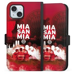 DeinDesign iPhone 15 Handy Klapph&uuml;lle Handyh&uuml;lle aus Kunst Leder schwarz Flip Case Mia San Mia Fcb Fc Bayern M&uuml;nchen Sideflip mit Lasche