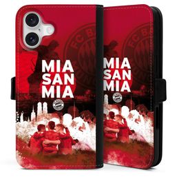 DeinDesign iPhone 16 Plus Handy Klapph&uuml;lle Handyh&uuml;lle aus Kunst Leder schwarz Flip Case Mia San Mia Fcb Fc Bayern M&uuml;nchen Sideflip mit Lasche