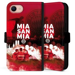 DeinDesign iPhone 16e Handy Klapph&uuml;lle Handyh&uuml;lle aus Kunst Leder schwarz Flip Case Mia San Mia Fcb Fc Bayern M&uuml;nchen Sideflip mit Lasche